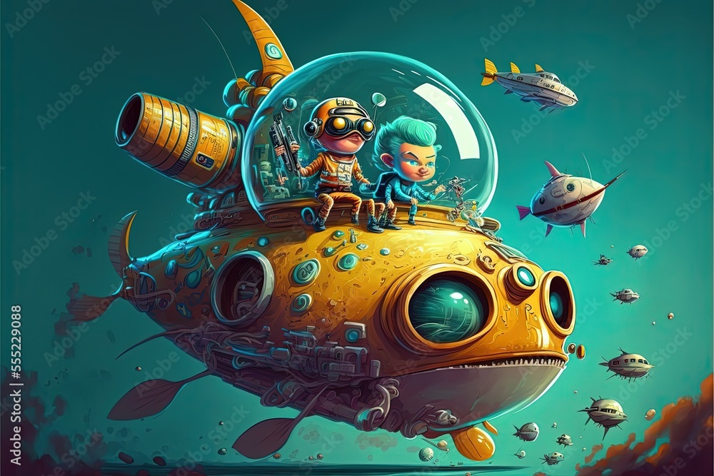 Generative Ai, Generative, Ai, Funny cartoon characters and flying ...