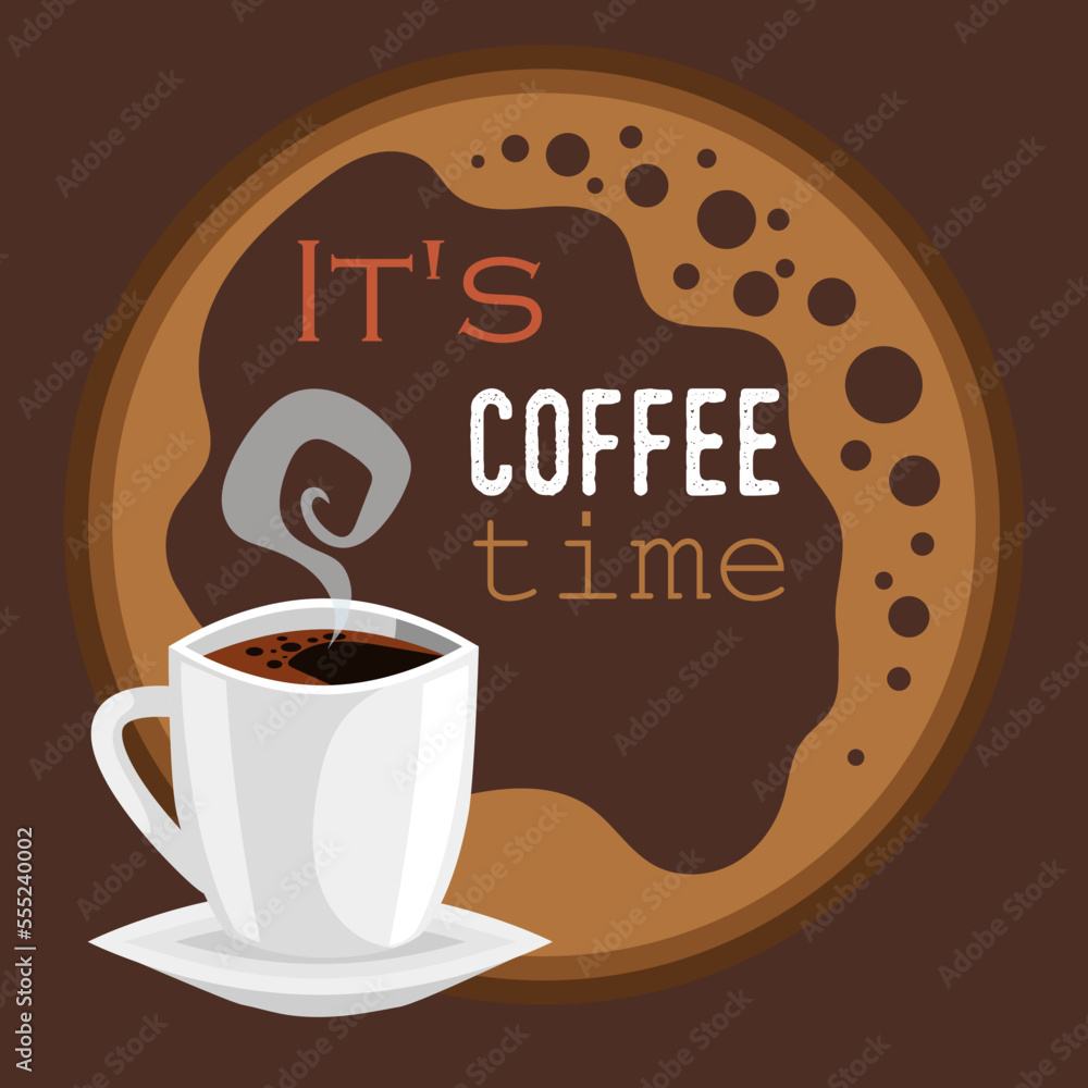 Coffee shop design template. Cartoon coffee cup with steam and Coffee ...