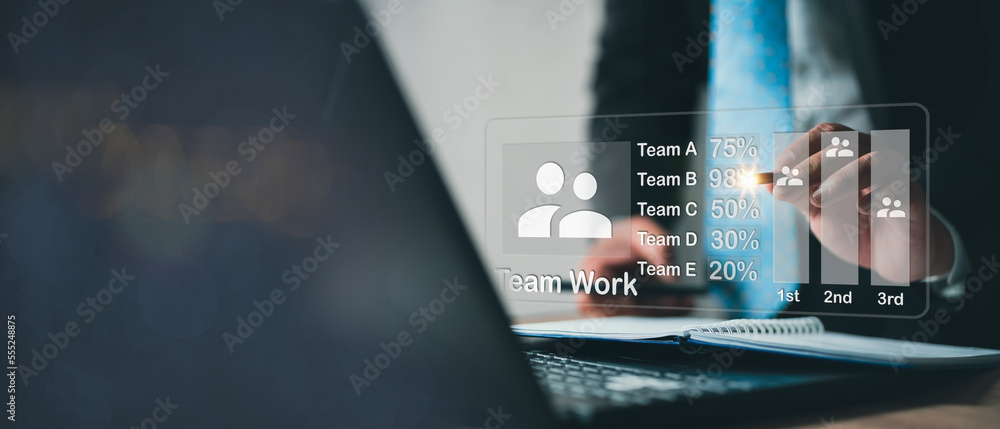 Stock-Foto „Team performance and effectiveness assessment. project evaluation, business concept ...