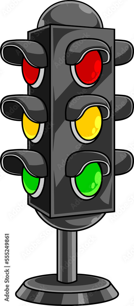 Cartoon Traffic Light With Red, Yellow And Green Color. Hand Drawn ...