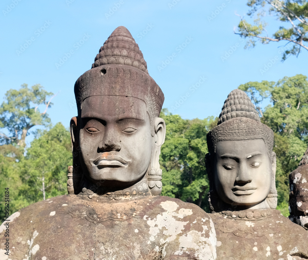 Sculptural stone group of guard soldiers at the gates of the ancient ...