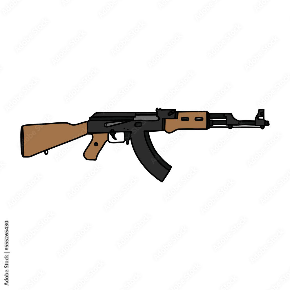 Kalashnikov machine gun doodle icon, vector color line illustration ...