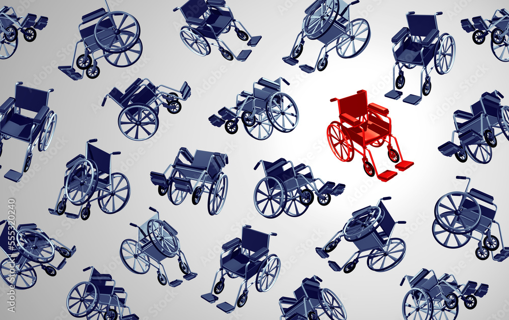 Wheelchair And Disability or Elderly care concept with a group of wheel ...
