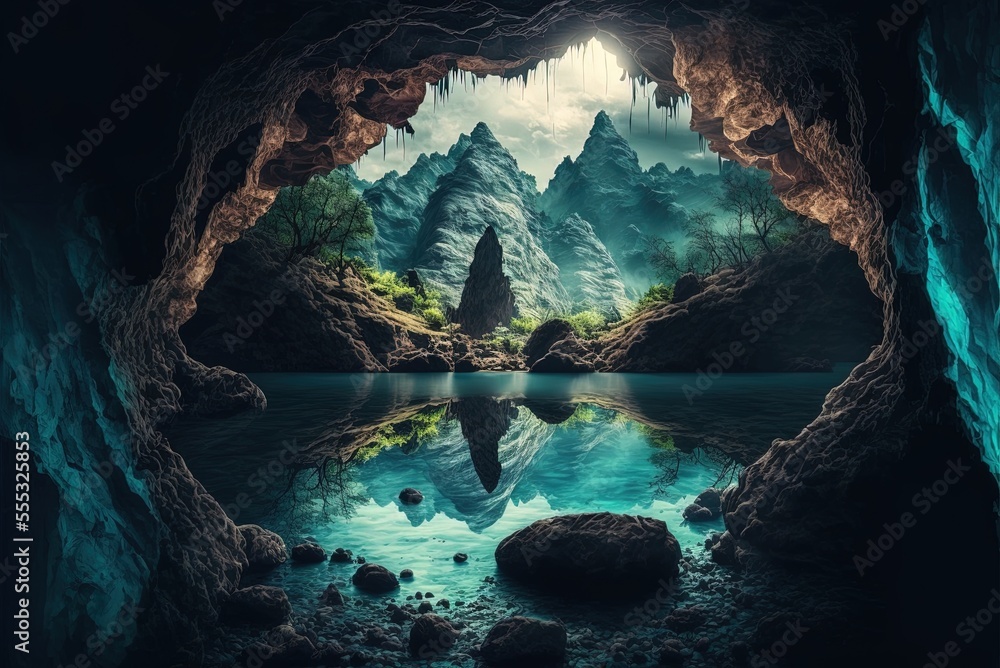 Crystal clear water spring rocks and mountains underground water source ...