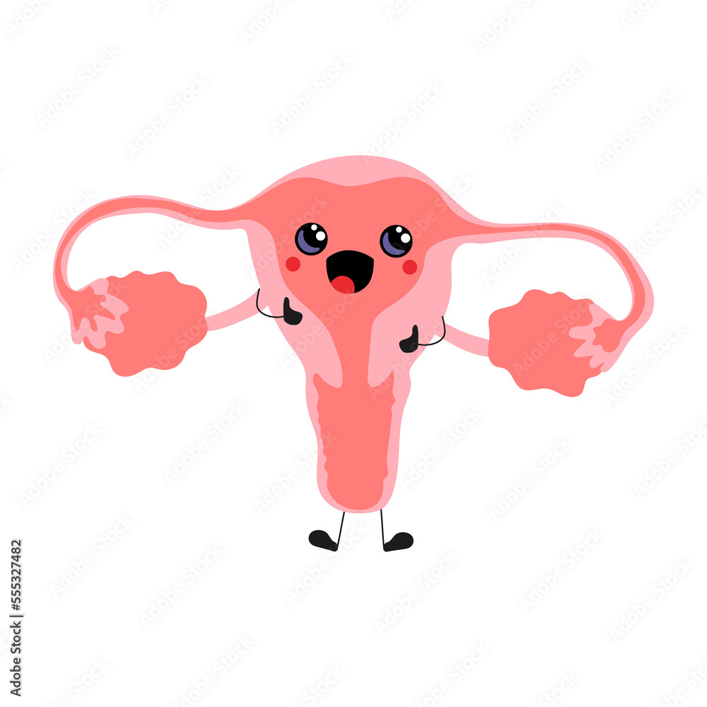 Cute kawaii funny mascot organ character female reproductive system ...