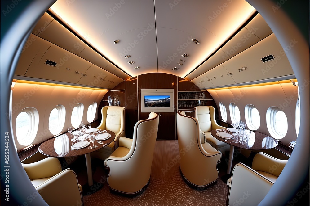 First class seats inside a Boeing 747-8 jumbo jet airplane from the ...