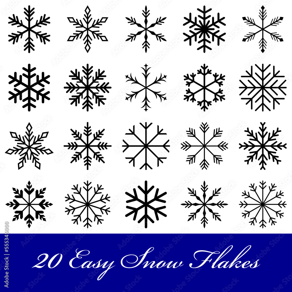 Schneeflocken Kollektion. Einfache Schwarze frostige abstrakte Flocken ...