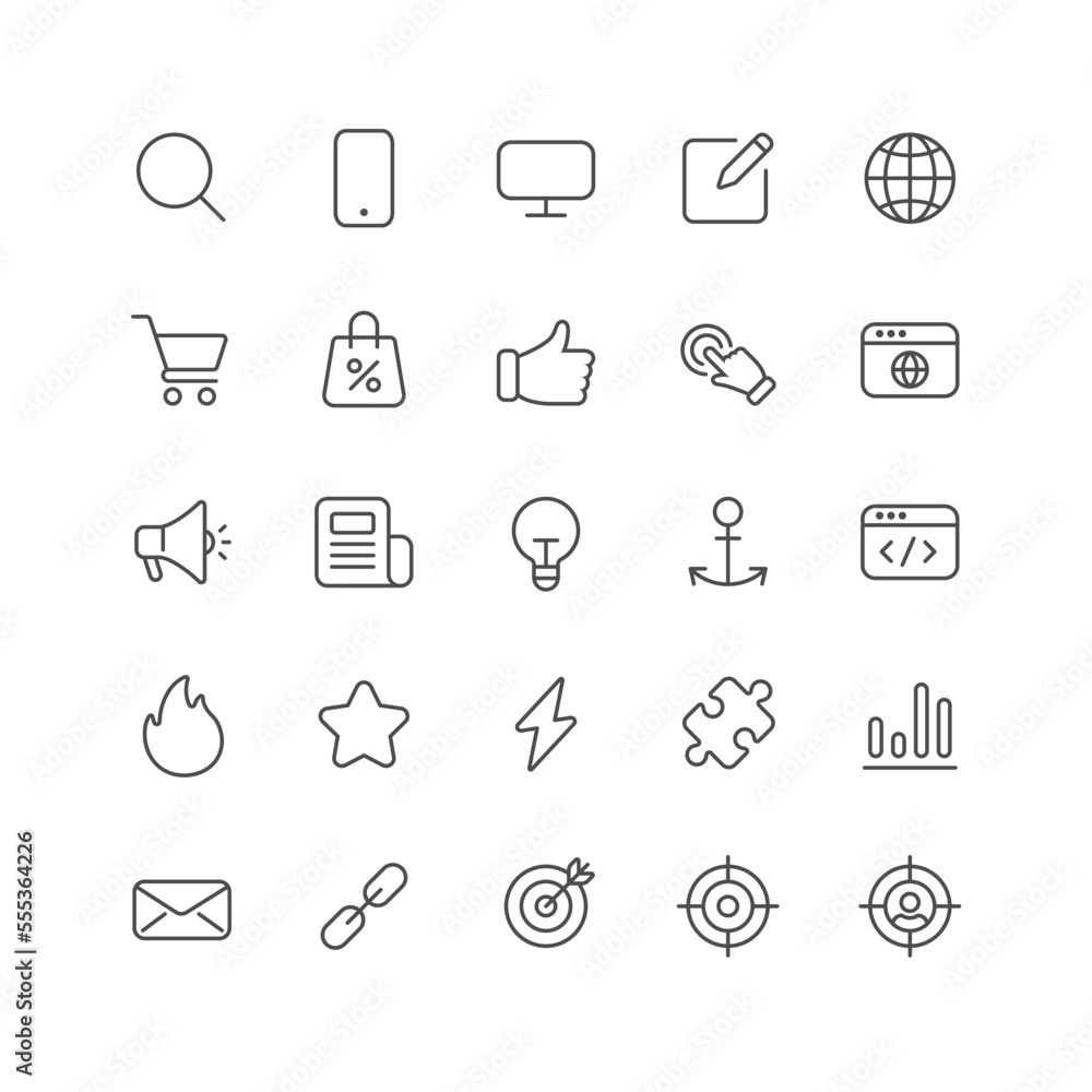 Outline Icon Collection For Ui Vector Thin Line Illustration Set