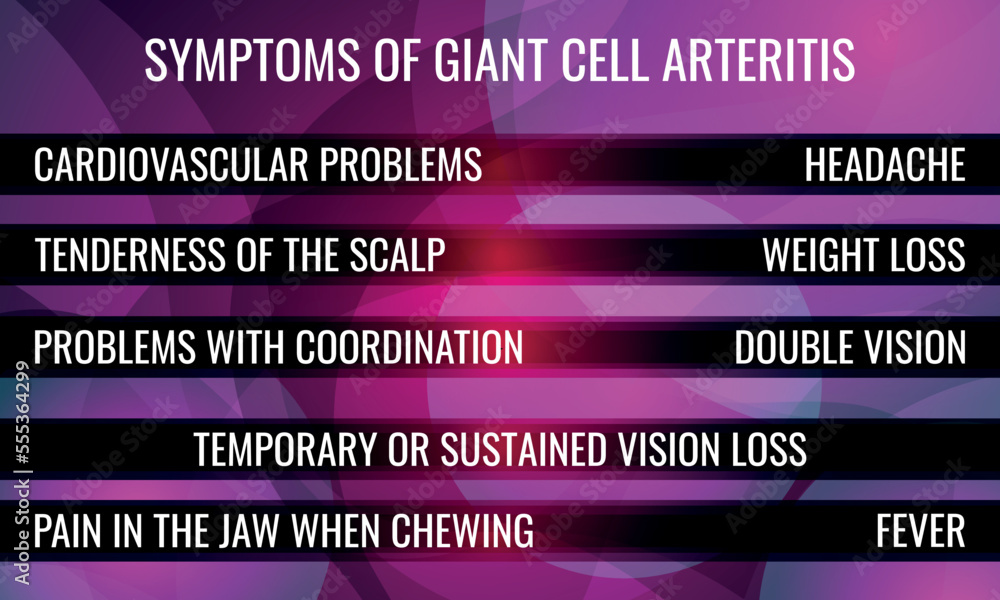 symptoms of Giant cell arteritis. Vector illustration for medical ...