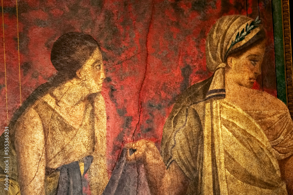 Ancient Roman fresco in Pompeii showing a detail of the mystery cult of ...