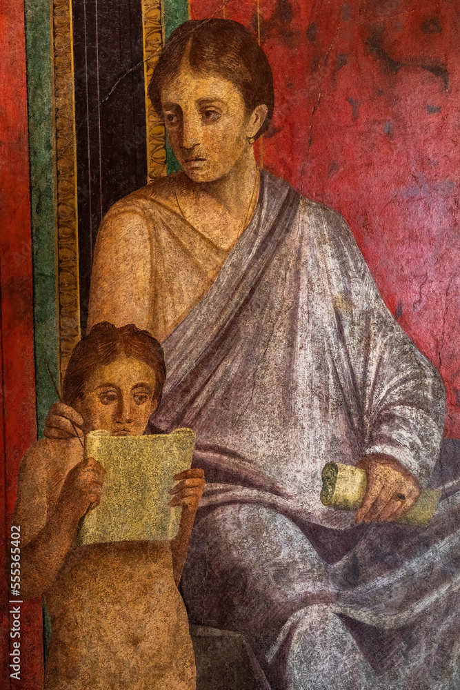 Ancient Roman fresco in Pompeii showing a detail of the mystery cult of ...