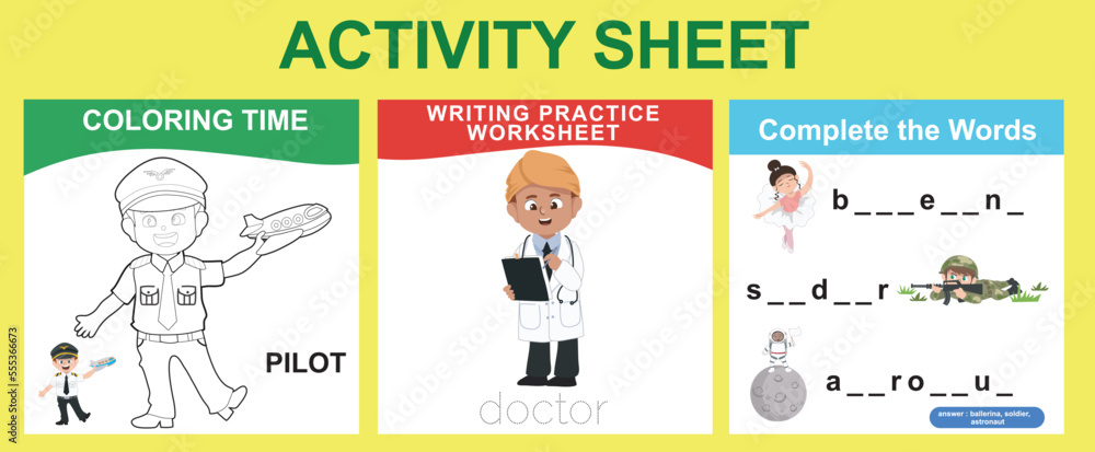 3 in 1 Activity Kit for children with Kids Profession Dreams ...