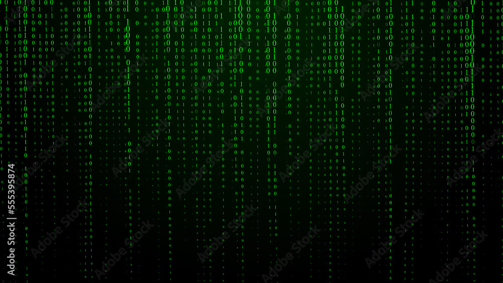 Falling digits of binary code. Illustration of the matrix. Digital dark ...