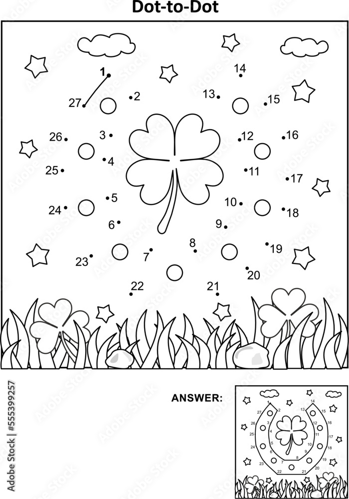 St. Patrick's Day dot-to-dot picture puzzle and coloring page with ...