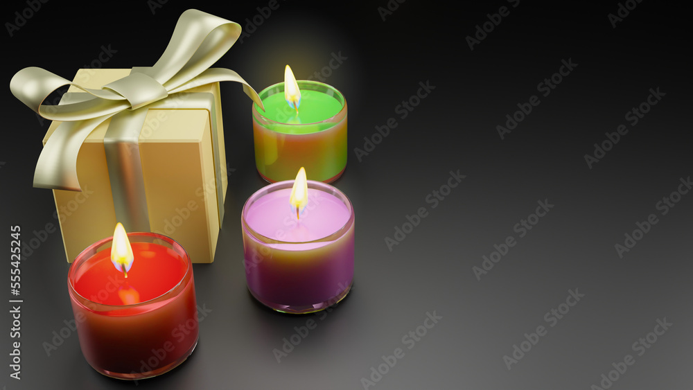 Multi colored scented candles in a glass and gift boxes that look ...