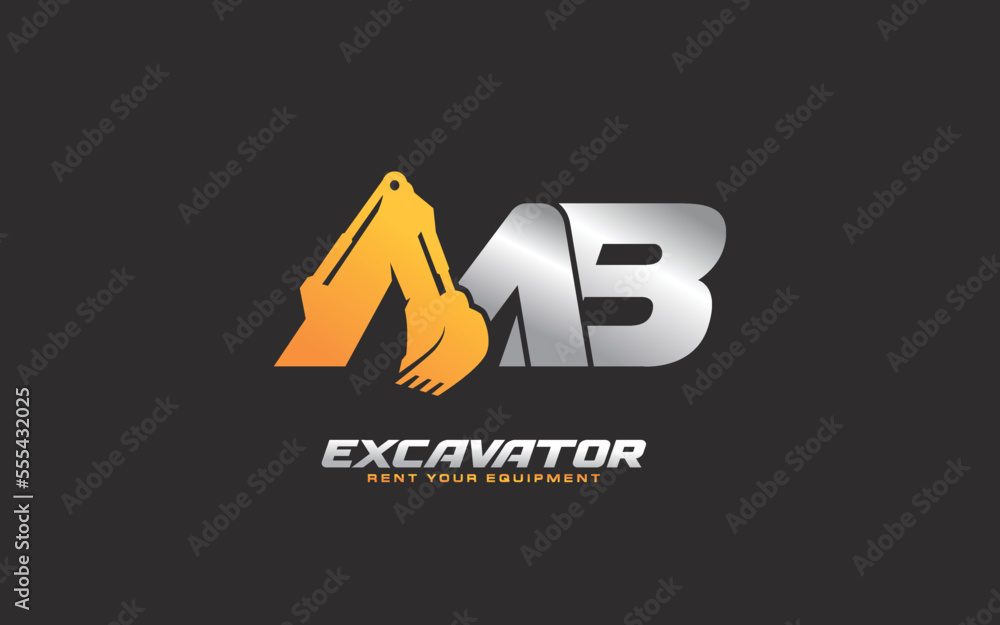 MB logo excavator for construction company. Heavy equipment template ...