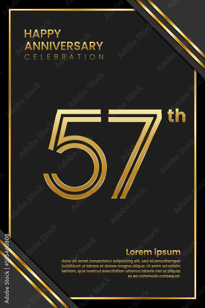 57th Anniversary. Anniversary Template Design With Golden Text. Double ...