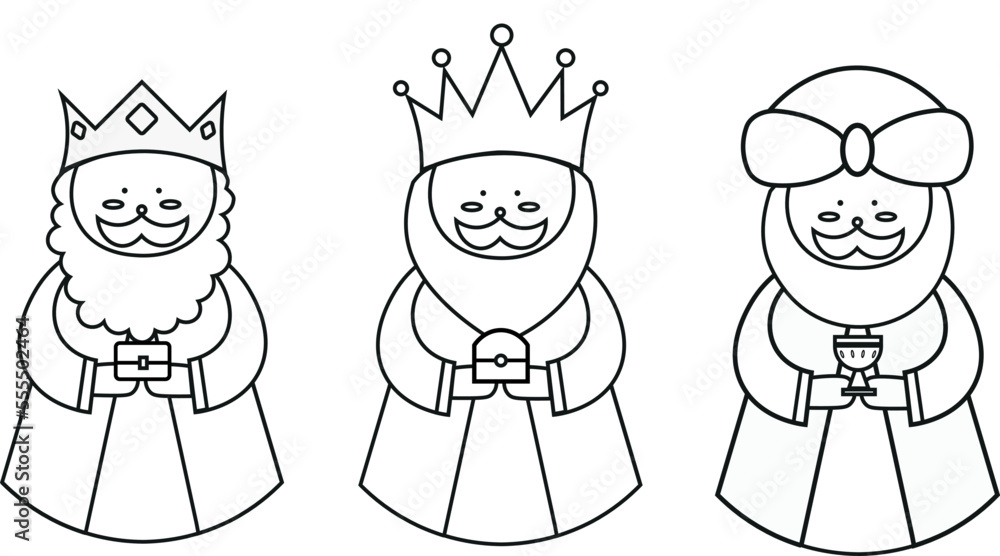 Vector drawing of the Three kings (also known as the wise men or magi ...