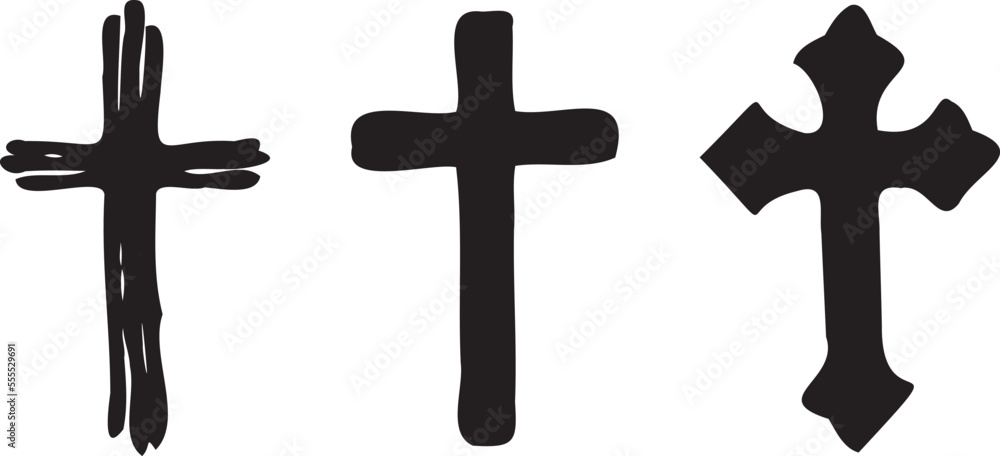 Grunge hand drawn cross symbols set. Christian crosses, religious signs ...