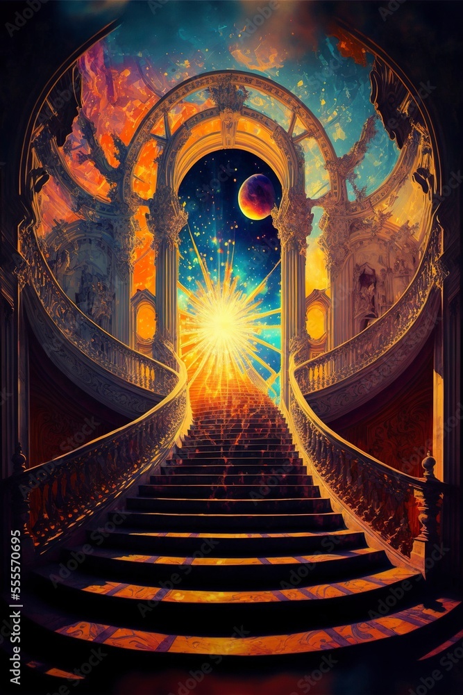 light castle in heaven, universe inside, stairs Stock Illustration ...