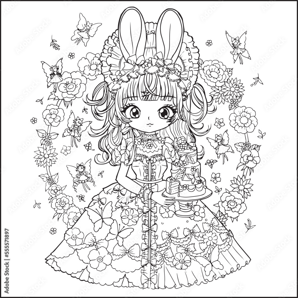 princess fantasy cartoon doodle kawaii anime coloring page cute ...