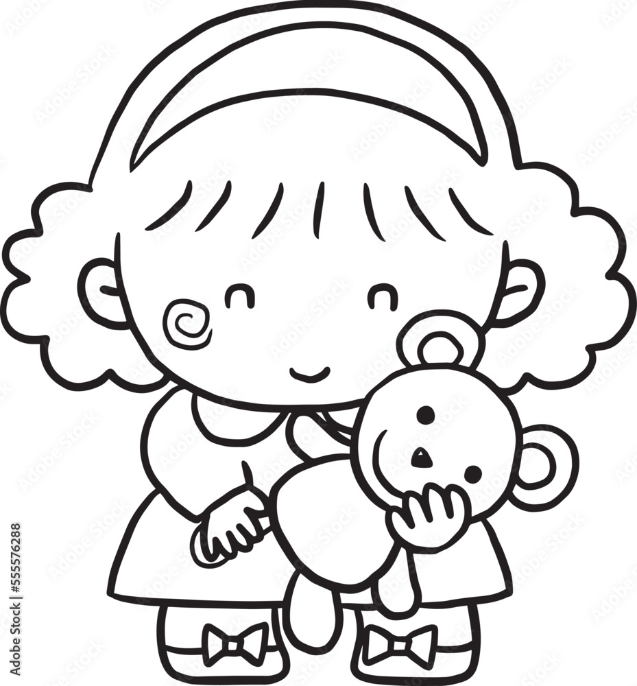 Girl doll cartoon doodle kawaii anime coloring page cute illustration ...