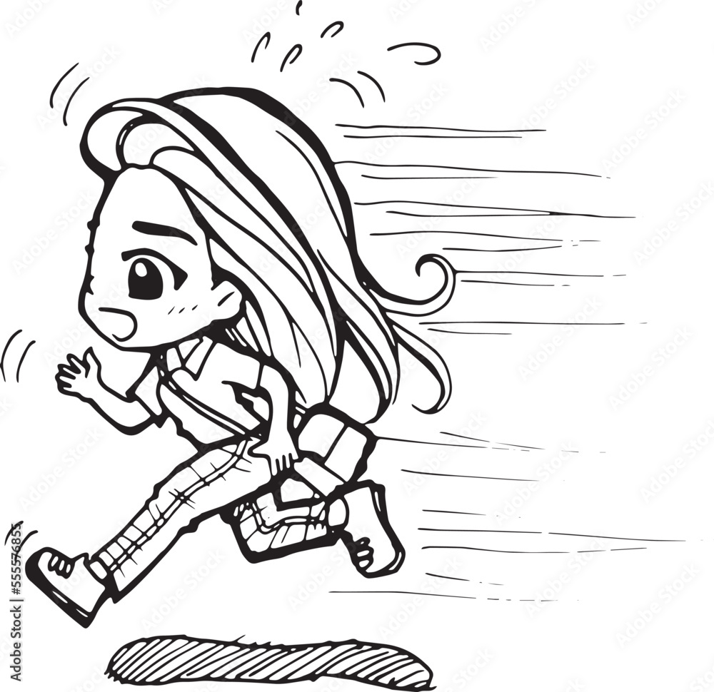 Running girl cartoon doodle kawaii anime coloring page cute ...