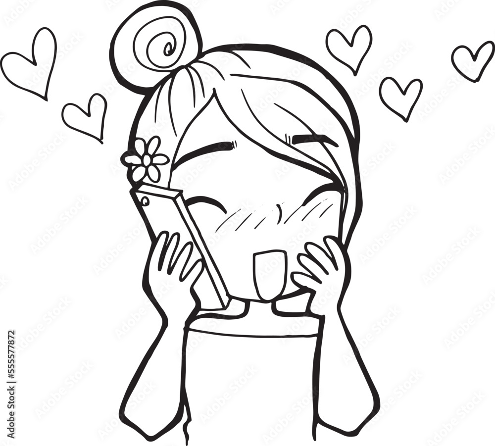 girl talking on the phone cartoon doodle kawaii anime coloring page ...