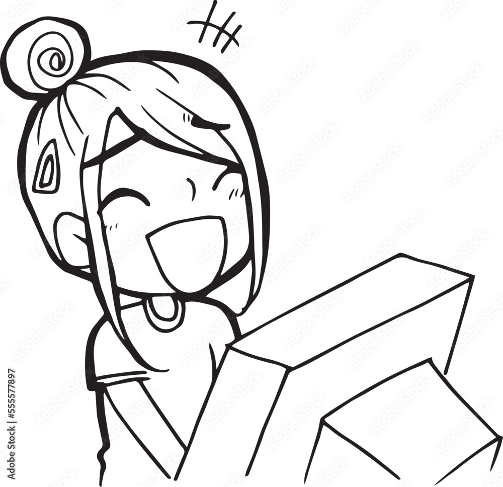 Стоковий вектор girl computer work cartoon doodle kawaii anime coloring ...