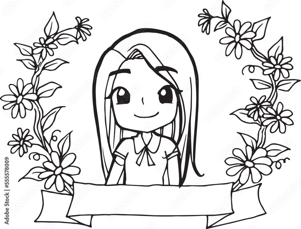 girl cartoon doodle kawaii anime coloring page cute illustration ...