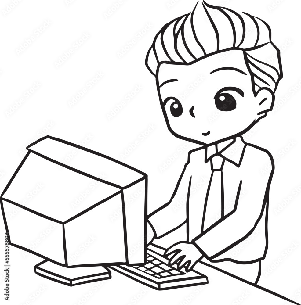 Working man drawing cartoons doodle kawaii anime coloring page cute ...