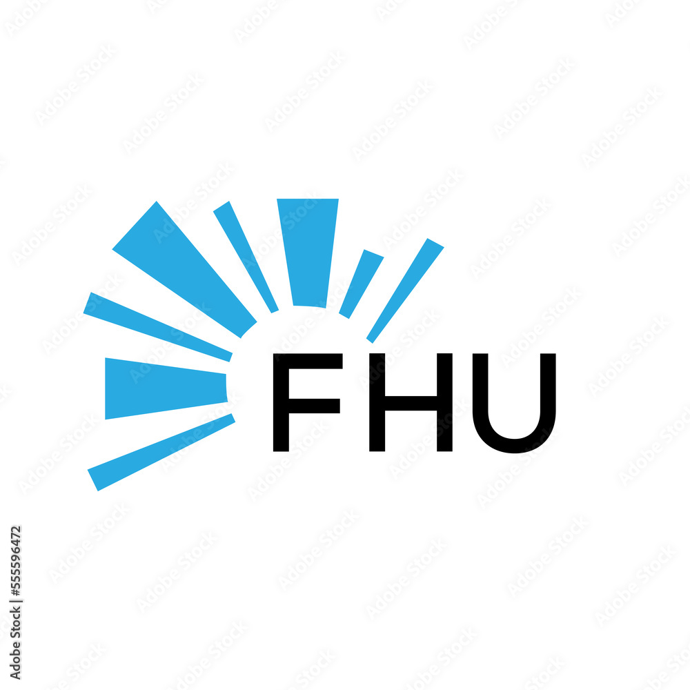 FHU letter logo. FHU blue image on white background and black letter ...