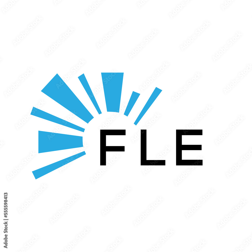 FLE letter logo. FLE blue image on white background and black letter ...