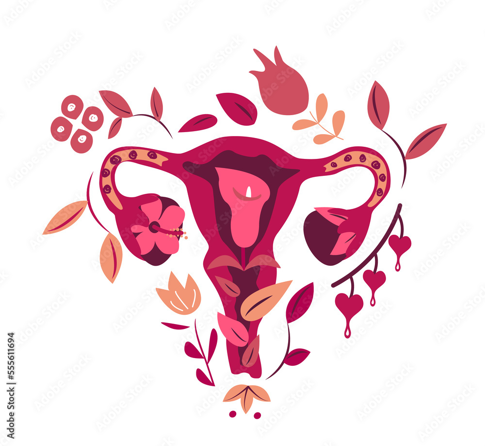 Beautiful Female Reproductive System with Flowers.Feminine Gynecology ...