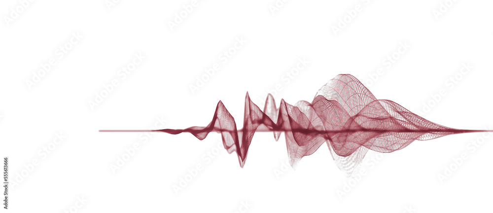 Illustration of abstract red wireframe sound waves, visualization of ...