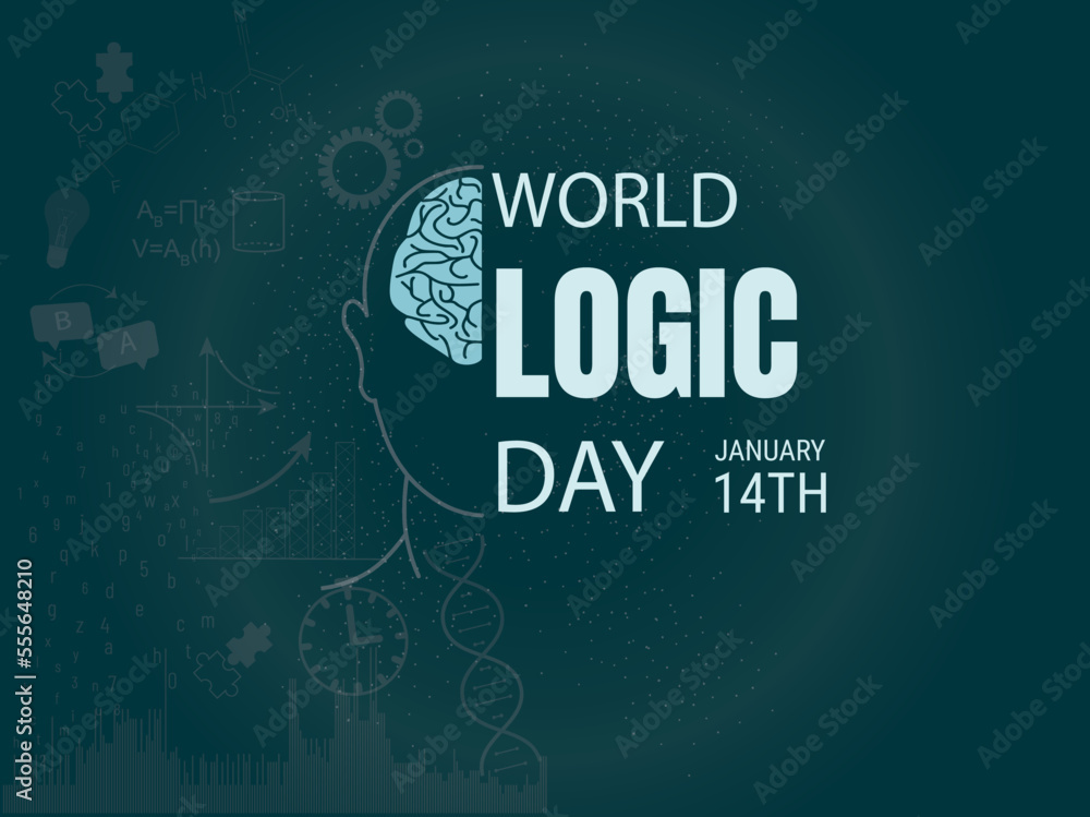 World Logic Day.January 14, silhouette of head and left side of the ...