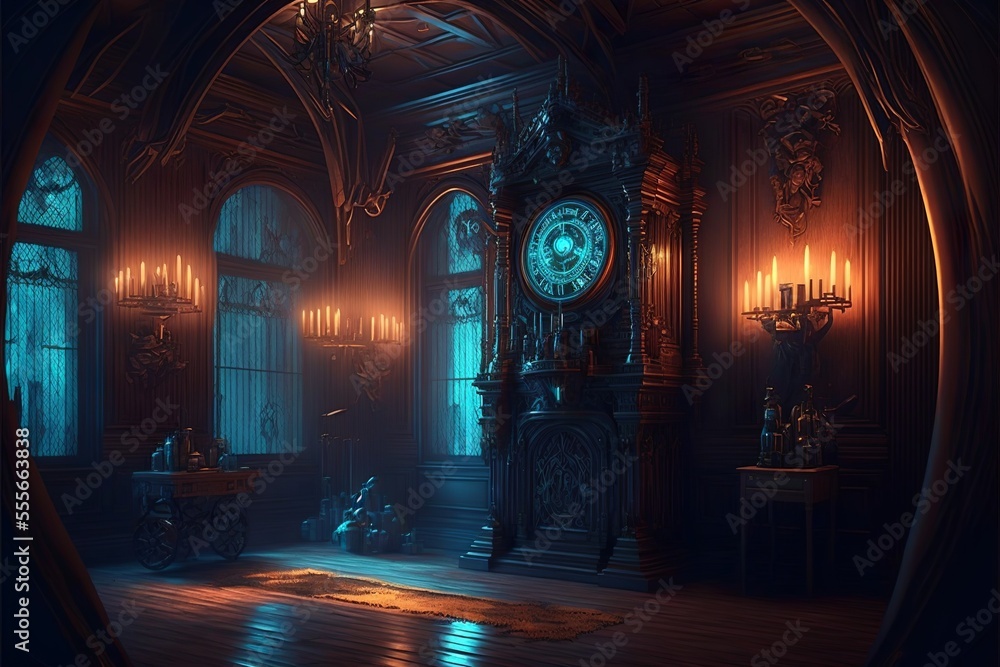 Gothic mansion victorian living room fantasy interior with wooden wall ...