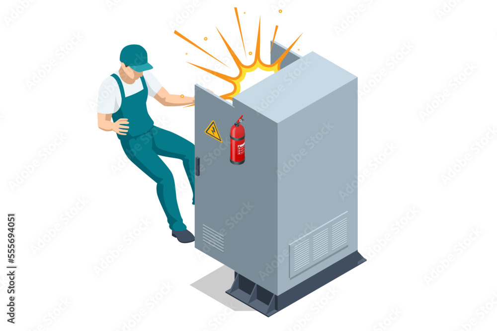 Isometric Electric switchboard. Transformer. Distribution board ...