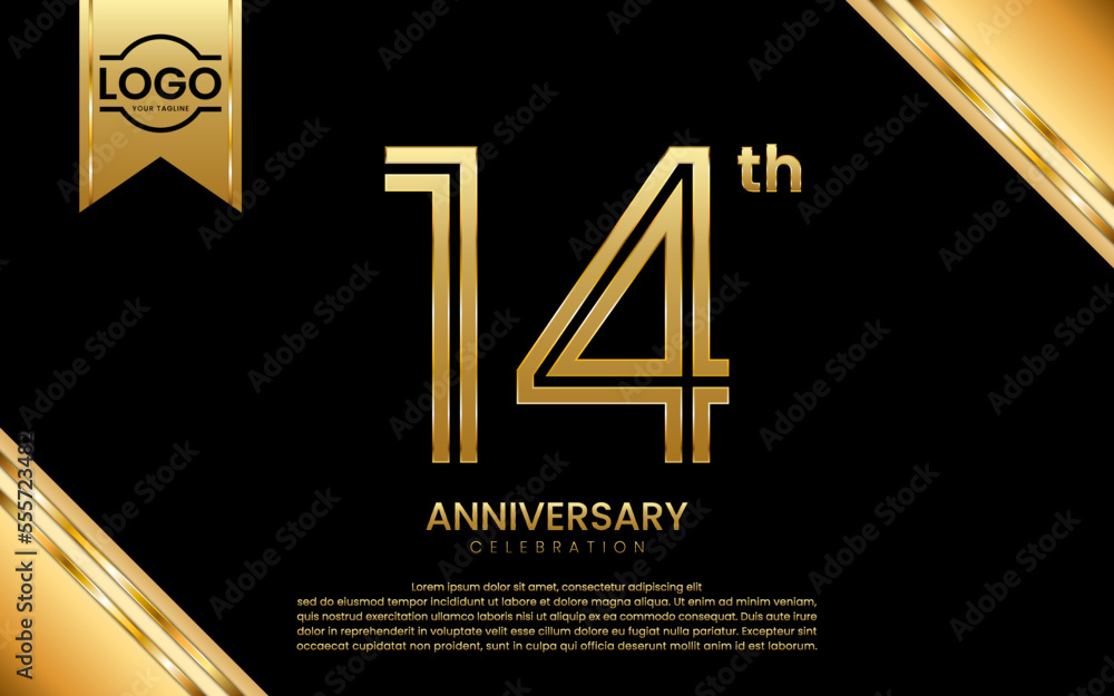 14th Anniversary Celebration. Anniversary Template Design With Gold ...