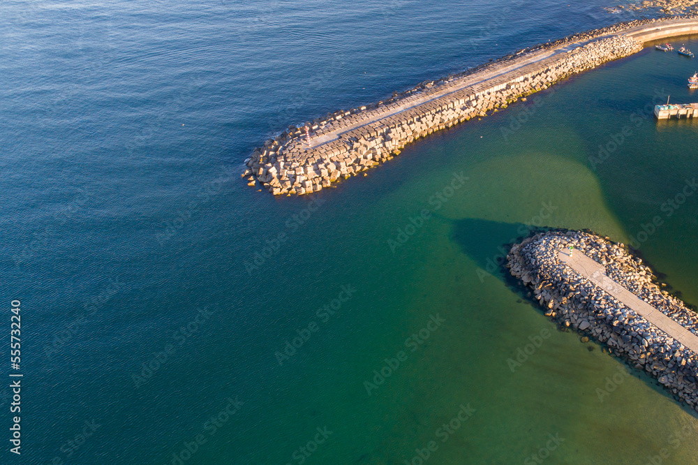 drone aerial view of a port harbor breakwater Stock Photo | Adobe Stock