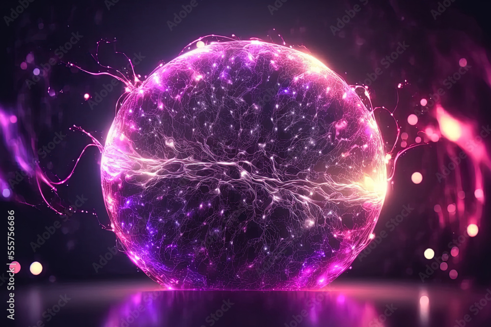futuristic pink and purple space particles in a dazzling, globular ...