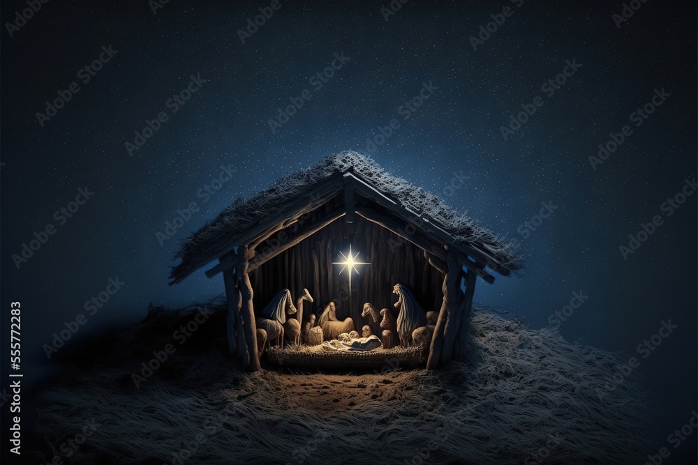 Nativity scene. Christian Christmas concept. Birth of Jesus Christ ...