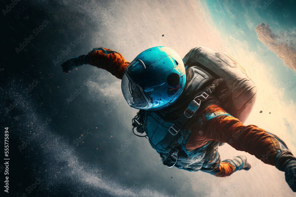 extreme skydiver at the edge of the stratosphere, sky diver seconds ...