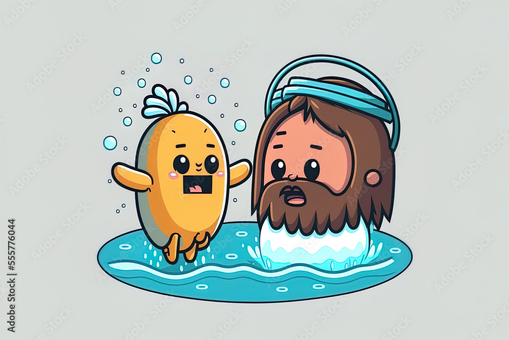 cartoon figure being baptized by Jesus Christ. Illustration of an ...