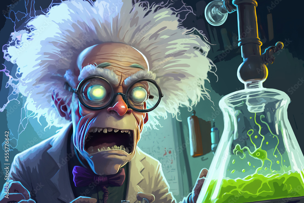 Ilustración de Stock Illustration of a mad scientist and his crazy ...