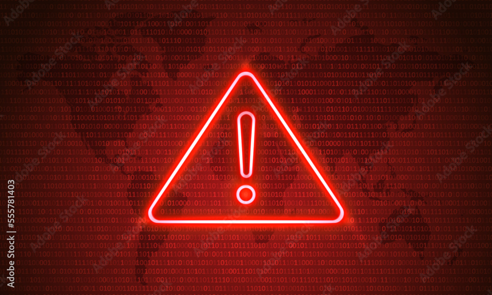 Attention Danger Hacking. Neon Symbol on Red Map Background. Security protection, Malware, Hack ...