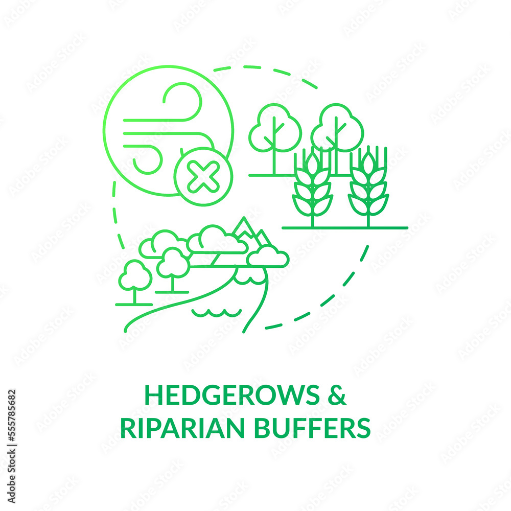 Hedgerows and riparian buffers green gradient concept icon ...