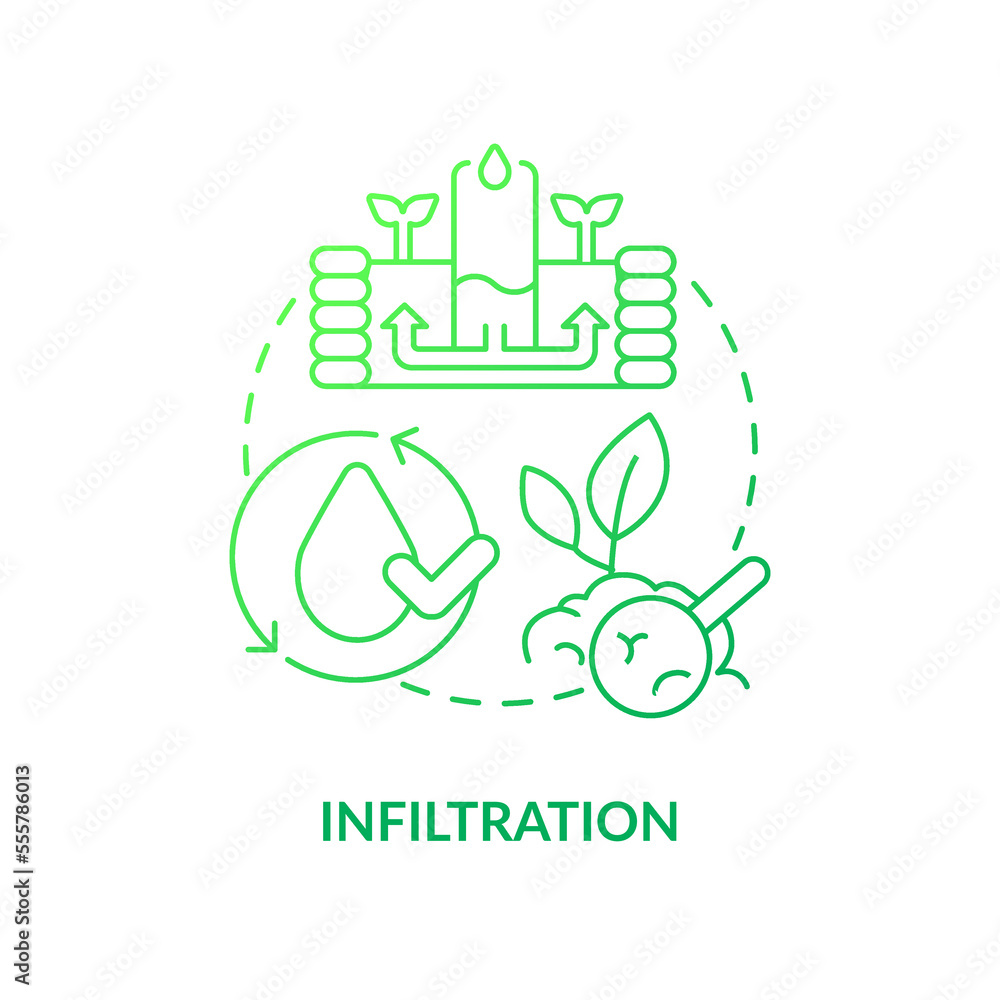 Infiltration green gradient concept icon. Ground absorbs water. Farming ...