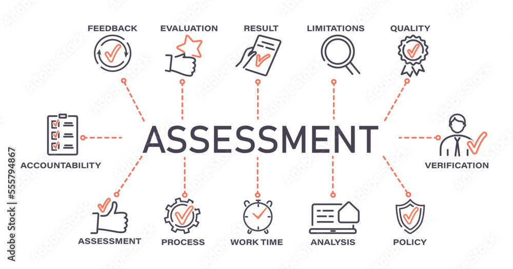 Accreditation icons set. Poster or banner for website. Assessment ...