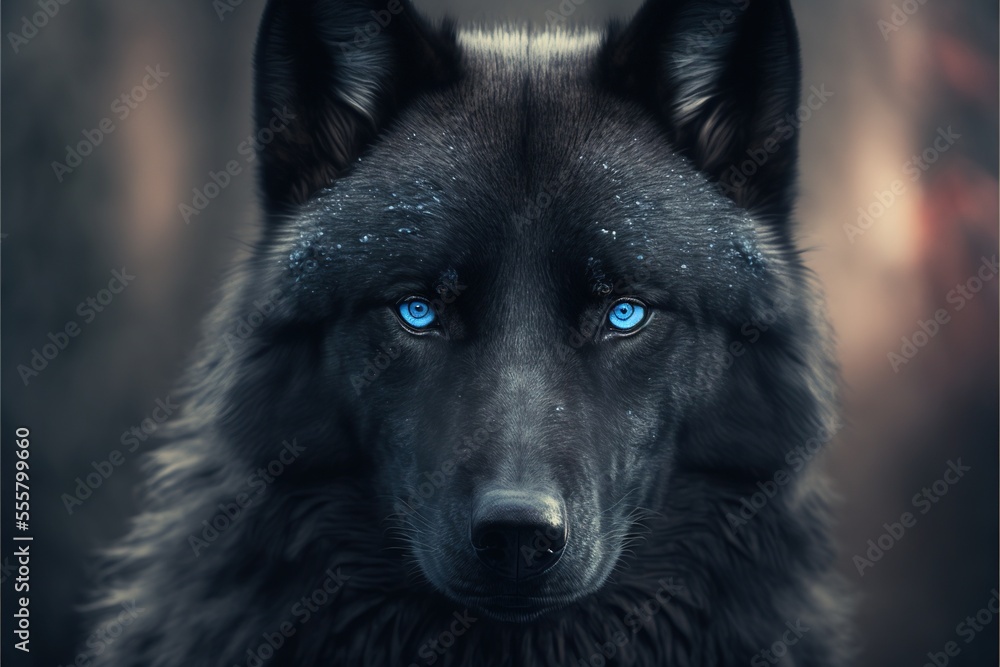 Black wolf with blue eyes, beautiful wild animal Stock Illustration ...